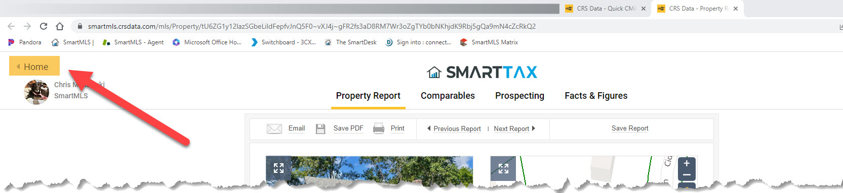 Return to home page from Quick CMA – SmartMLS Tax
